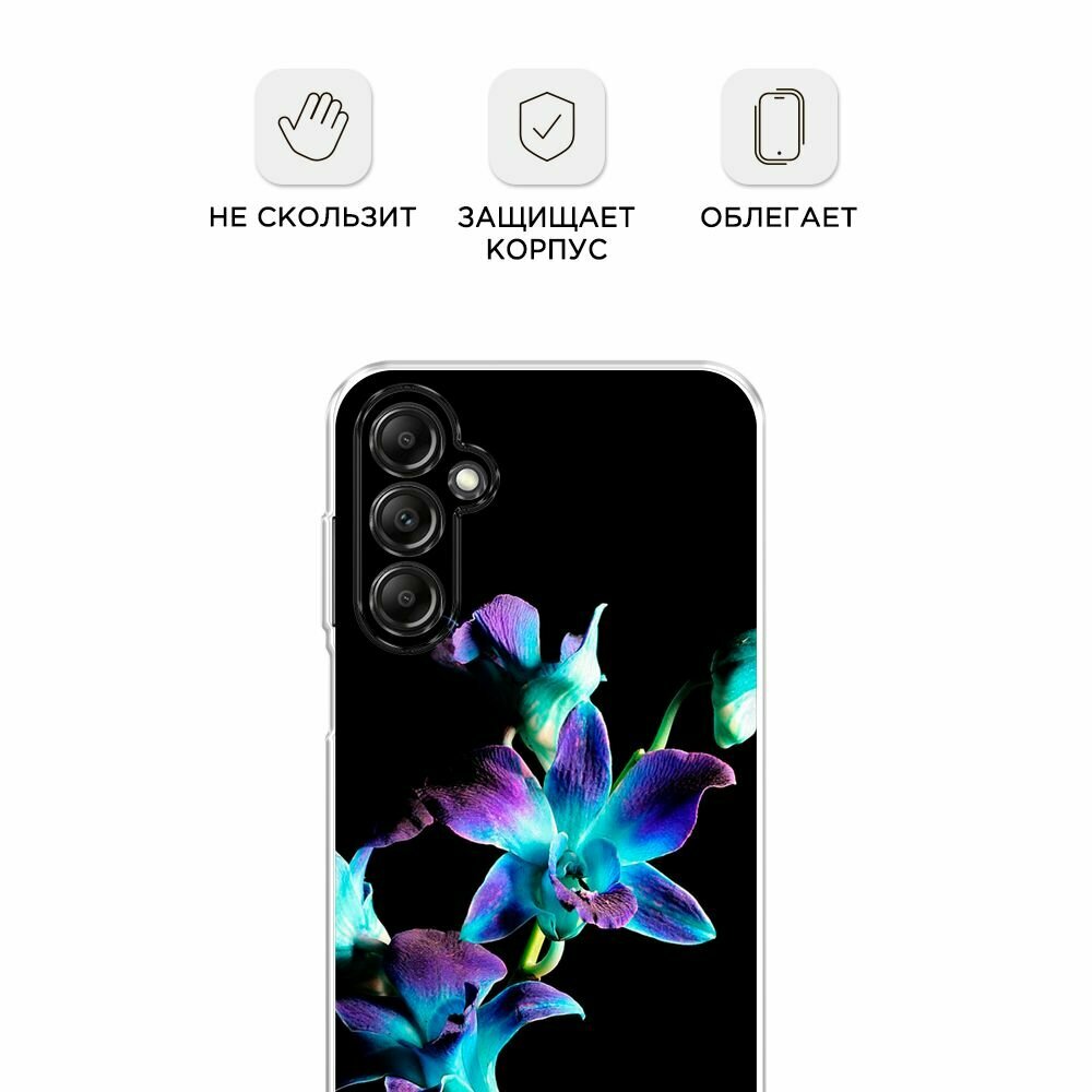 Чехол на Samsung Galaxy A15 / Самсунг А15 с принтом "Синий цветок на черном" — фото 1