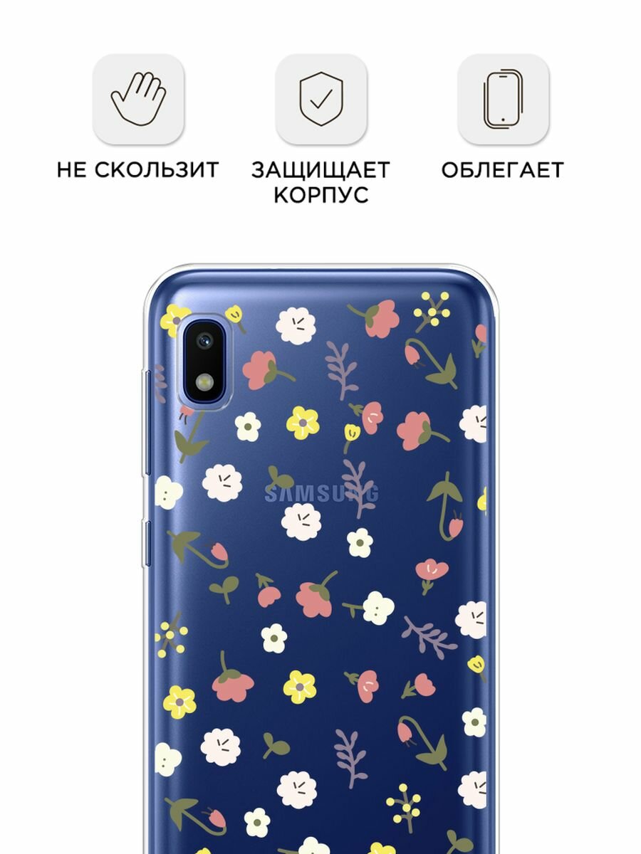 Чехол на Samsung Galaxy A10 / Самсунг Галакси А10 с принтом "Россыпь цветов рисунок", прозрачный — фото 1