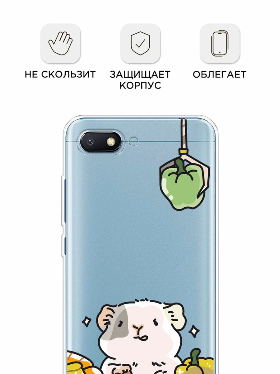 Чехол на Xiaomi Redmi 6A / Сяоми Редми 6А с принтом "Пирующая морская свинка", прозрачный — фото 1