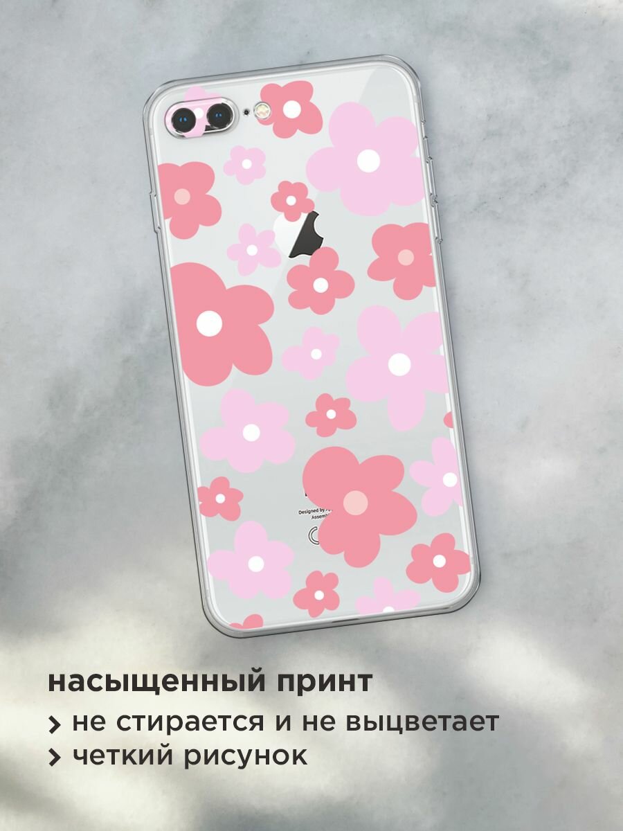 Чехол на Apple iPhone 7 Plus / Айфон 7 Плюс с принтом "Нежные розовые цветочки рисунок", прозрачный — фото 1