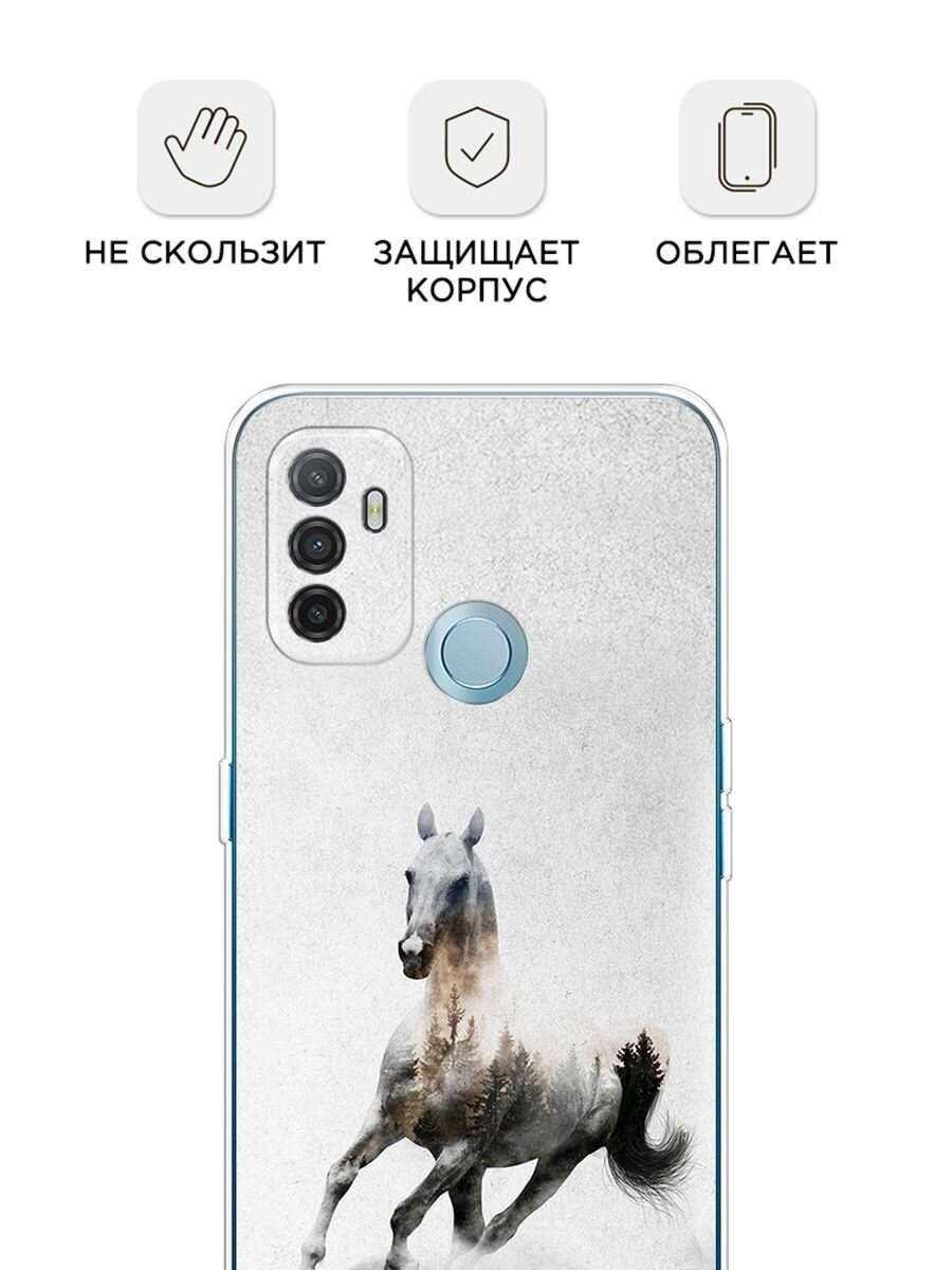 Силиконовый чехол на Oppo A53 / Оппо А53 с принтом "Лошадь лес" — фото 1