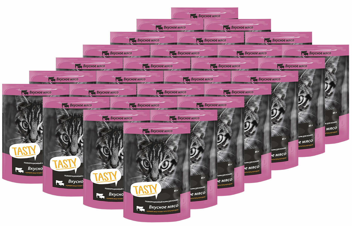 Влажный корм Tasty для кошек, мясное ассорти в желе, 85 г х 28 шт