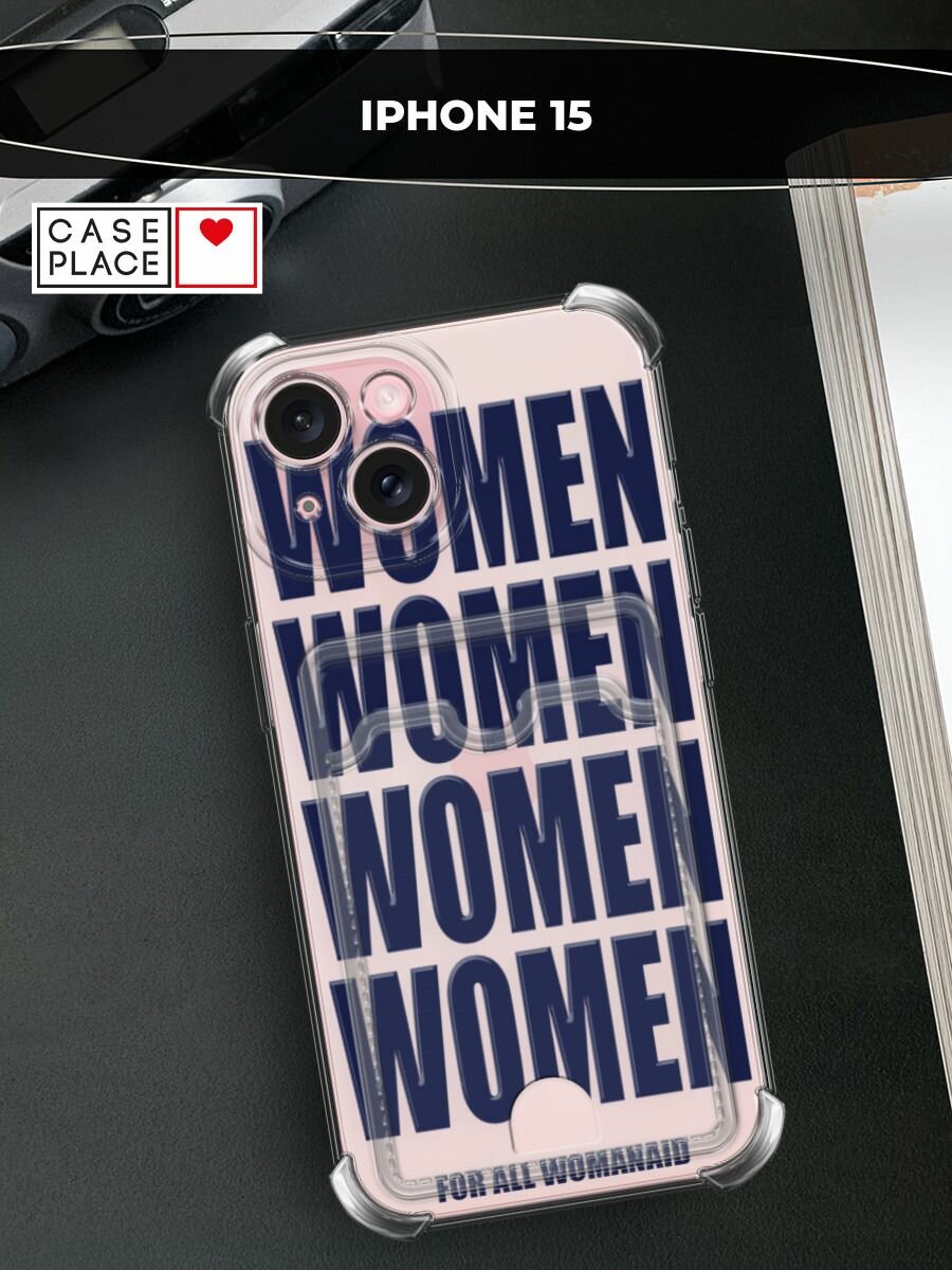 Чехол на Apple iPhone 15 (Айфон 15) с картой и принтом woman blue