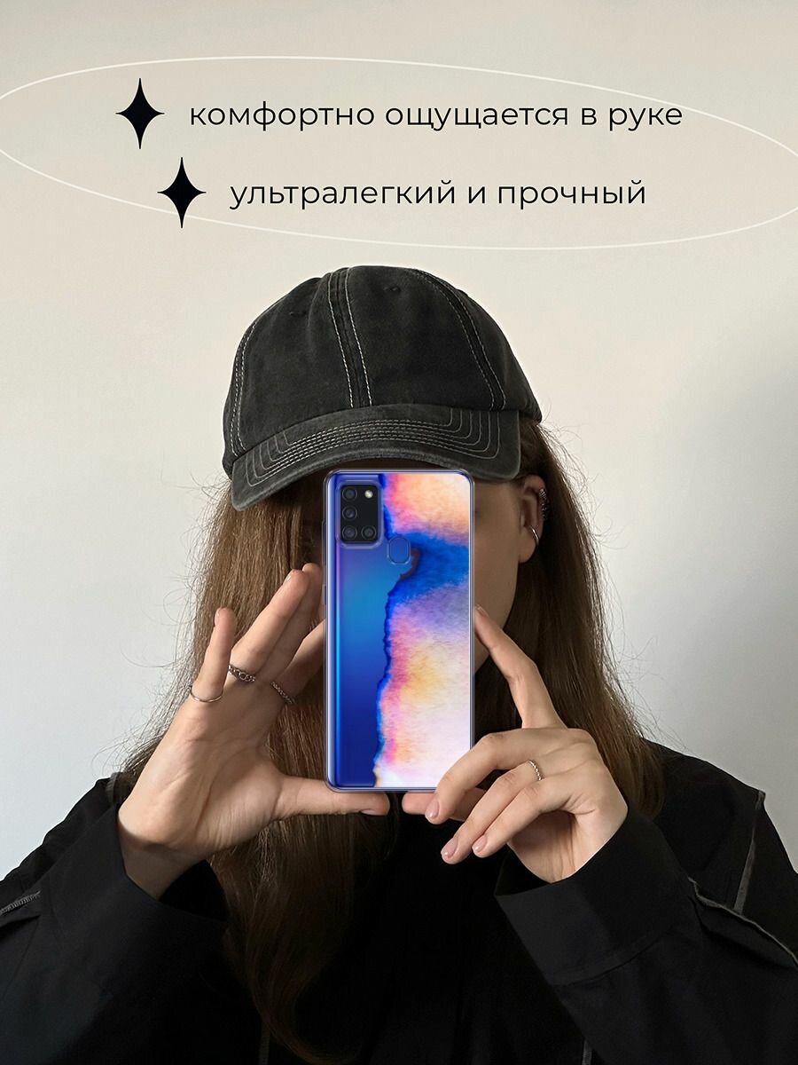 Чехол на Samsung Galaxy A21s / Самсунг Галакси A21s с принтом Синяя акварель, прозрачный — фото 1