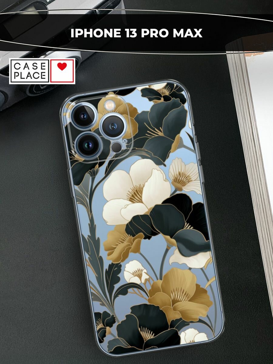 Чехол на Apple iPhone 13 Pro Max / Айфон 13 Про Макс с принтом Золотые цветы
