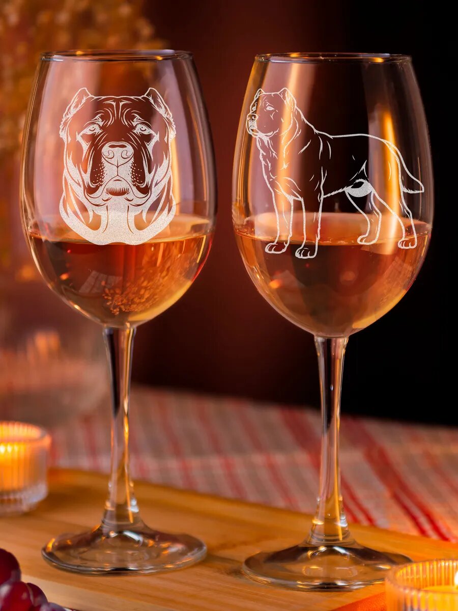 Бокалы для вина в подарок с рисунком собаки Алабай