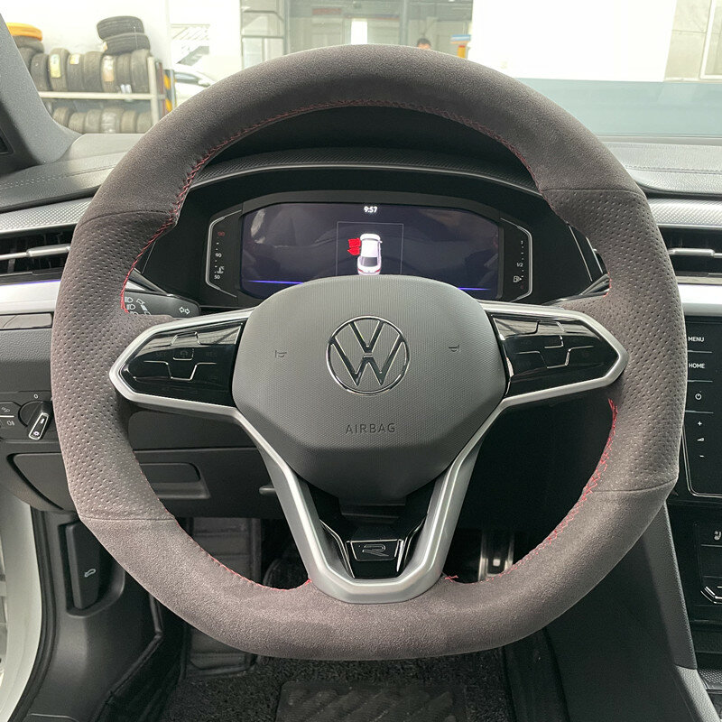 Перфорированный искусственный замшевый декор для VW Touareg и Touareg X с черной строчкой