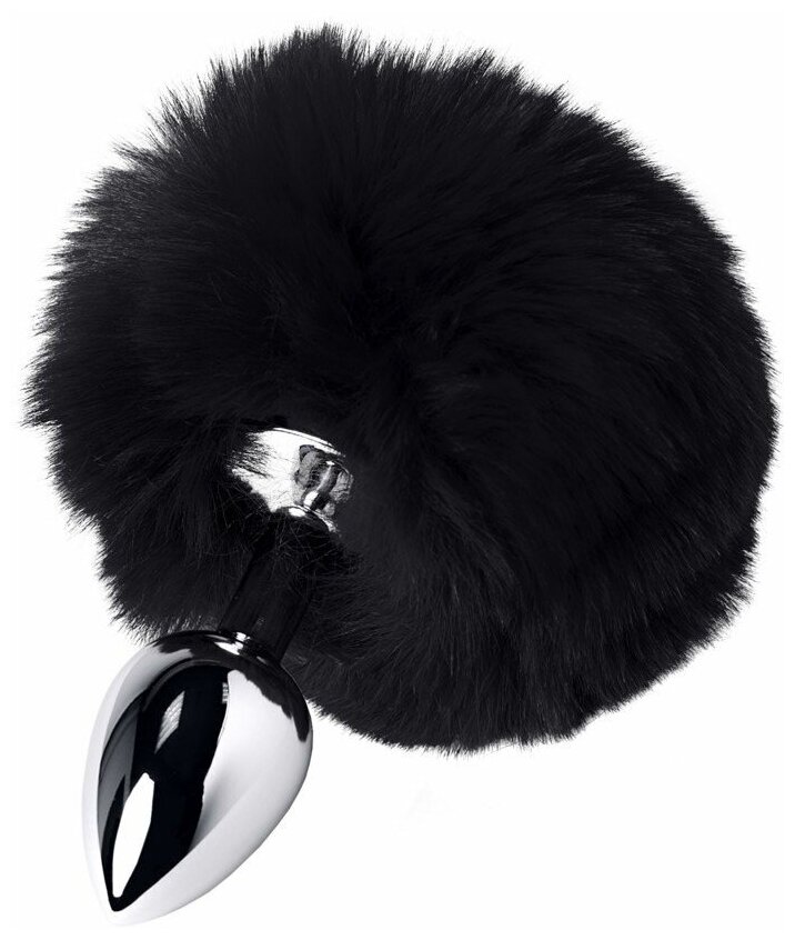 Серебряная малая пробочка с черным пушистым хвостиком