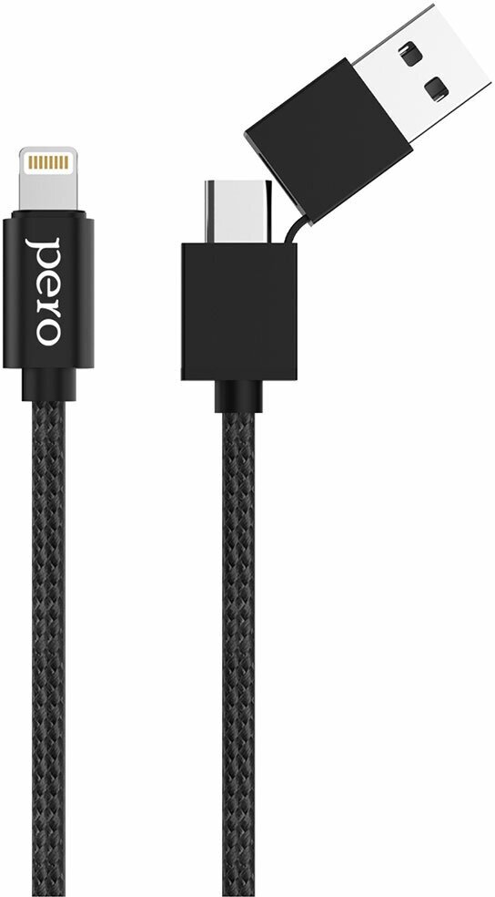 Дата-кабель Pero DC-07 UNIVERSAL 2 in 1 USB-A + PD to Lightning 1m Black