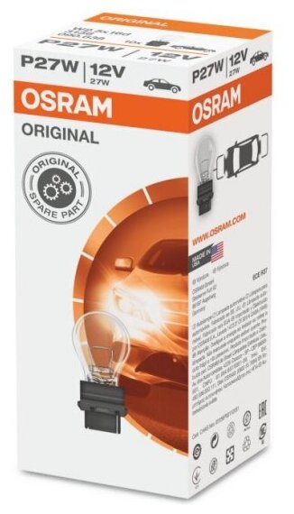 Лампа автомобильная Osram P27W (W2.5*16d) 12V, 1шт, 3156