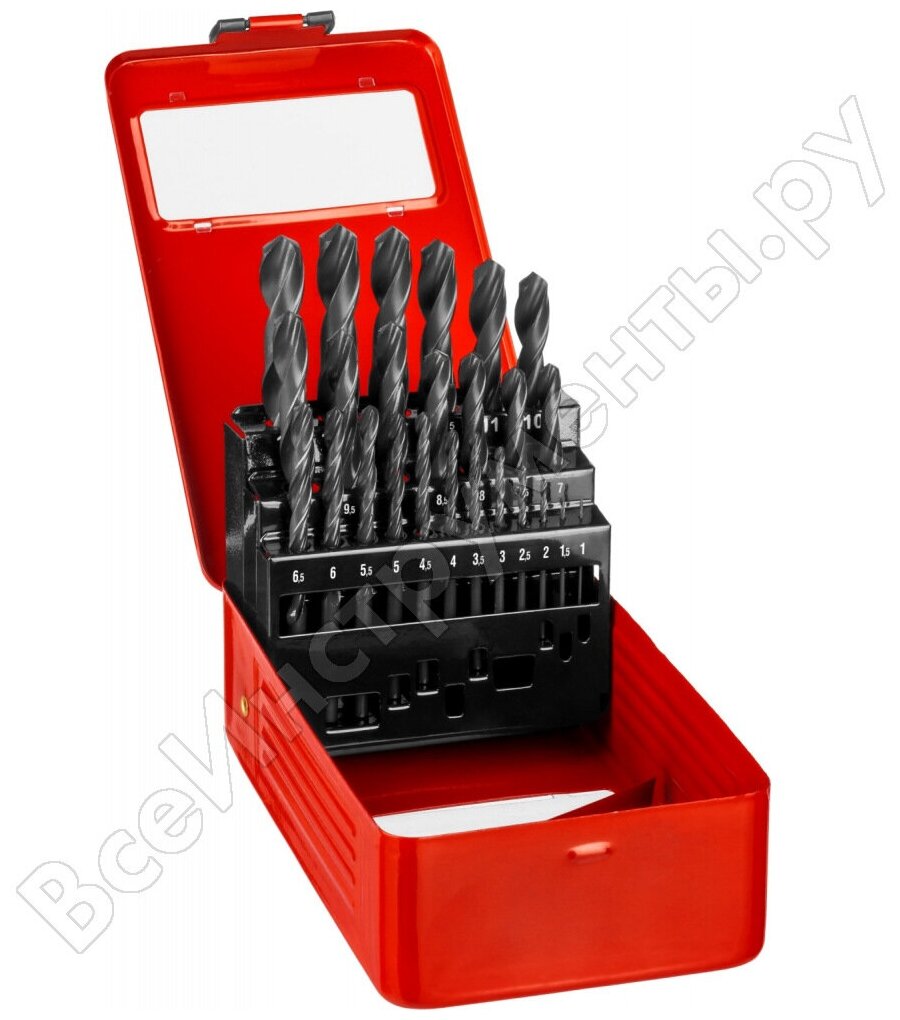 Набор сверл по металлу ЗУБР Мастер быстрорежущая сталь Р4М2, класс В, мет. бокс, 25 шт, 1-13 мм 29605-H25