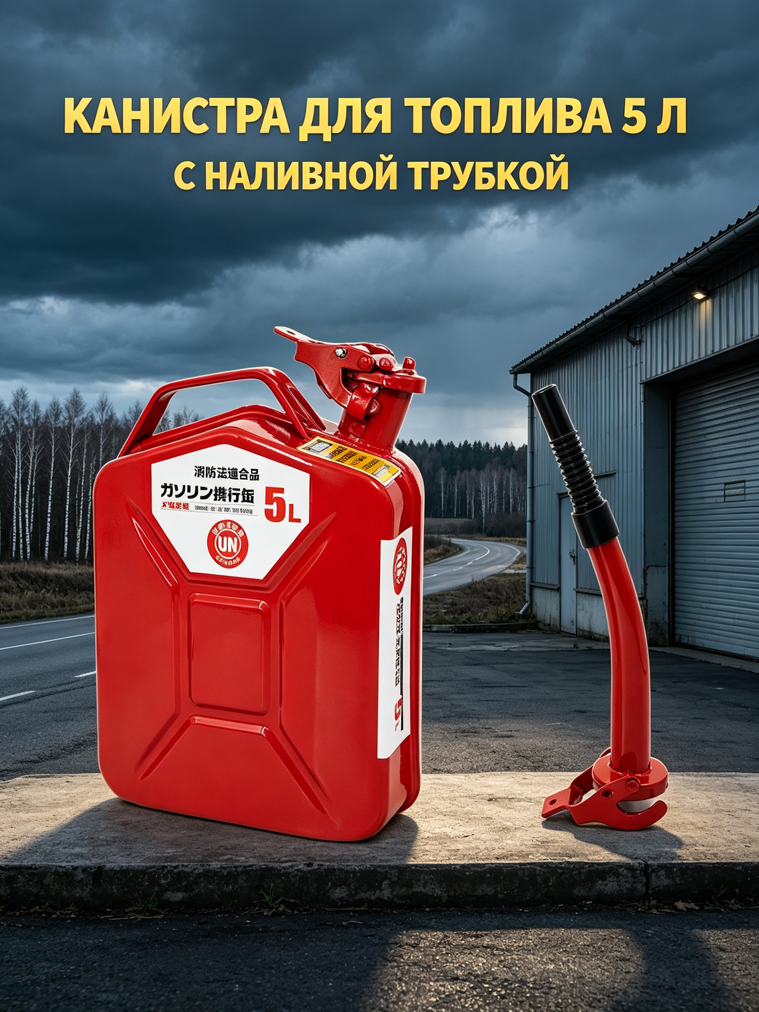 Канистра5л с наливной трубкой, сталь 0,8 мм для топлива, бензин и дизель