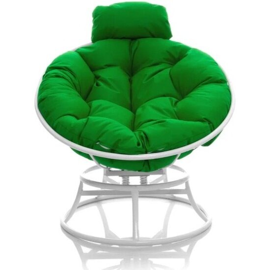 Садовое кресло M-group м-групп папасан пружинка мини без ротанга белое, зелёная подушка