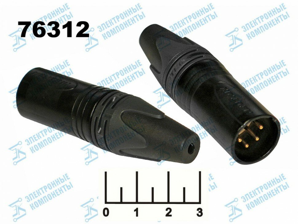 Разъем XLR штекер 4 контакта металл черный Neutrik gold