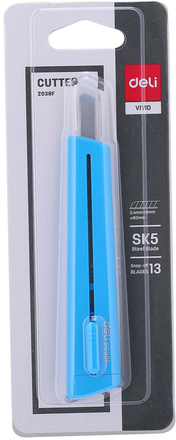 Нож канцелярский, ширина лезвия 9 мм, синий (E2038BLUE)