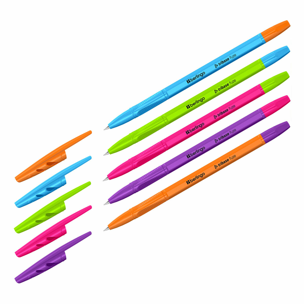 Комплект 100 шт, Ручка шариковая Berlingo "Tribase Fuze" синяя, 0.7мм