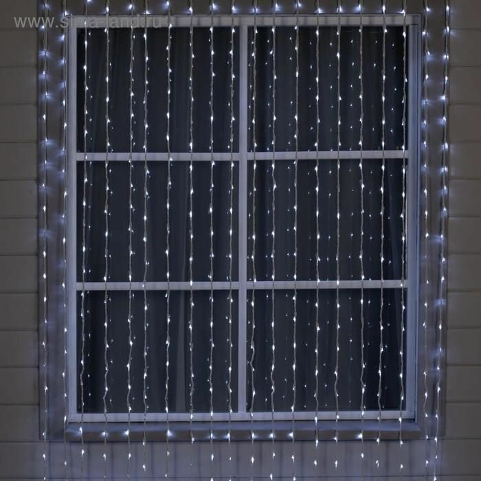Гирлянда Водопад 2 х 6 м, IP44, УМС, белая нить, 1500 LED, свечение белое, 8 режимов, 220 В