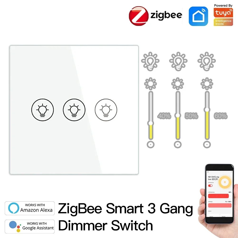 MOES умный диммер ZigBee 1/2/3 группа EU 3 Gang White