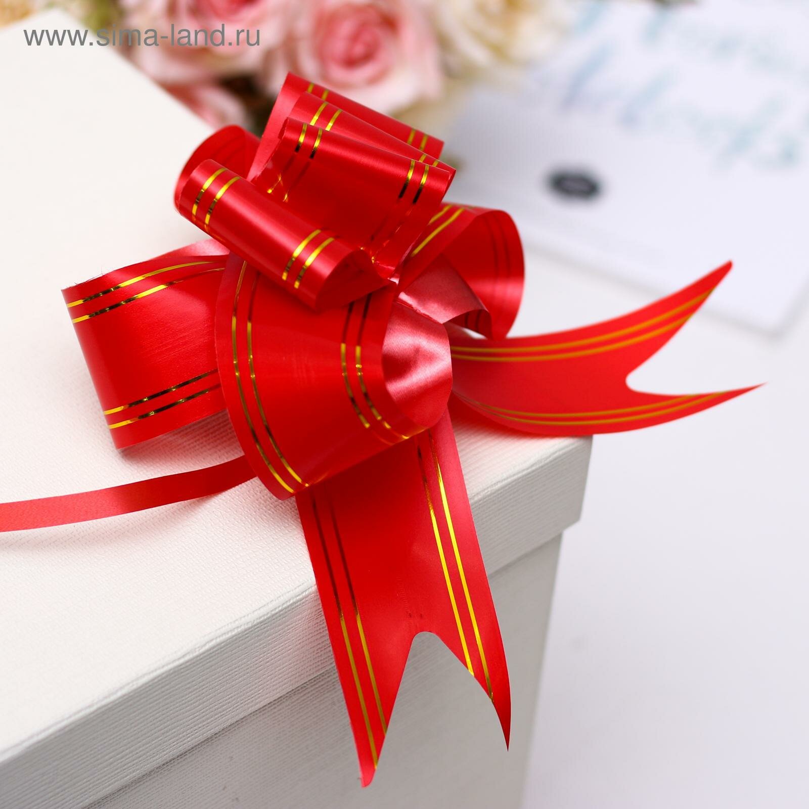 Бант подарочный - бабочка №5 «Золотые полосы», красный