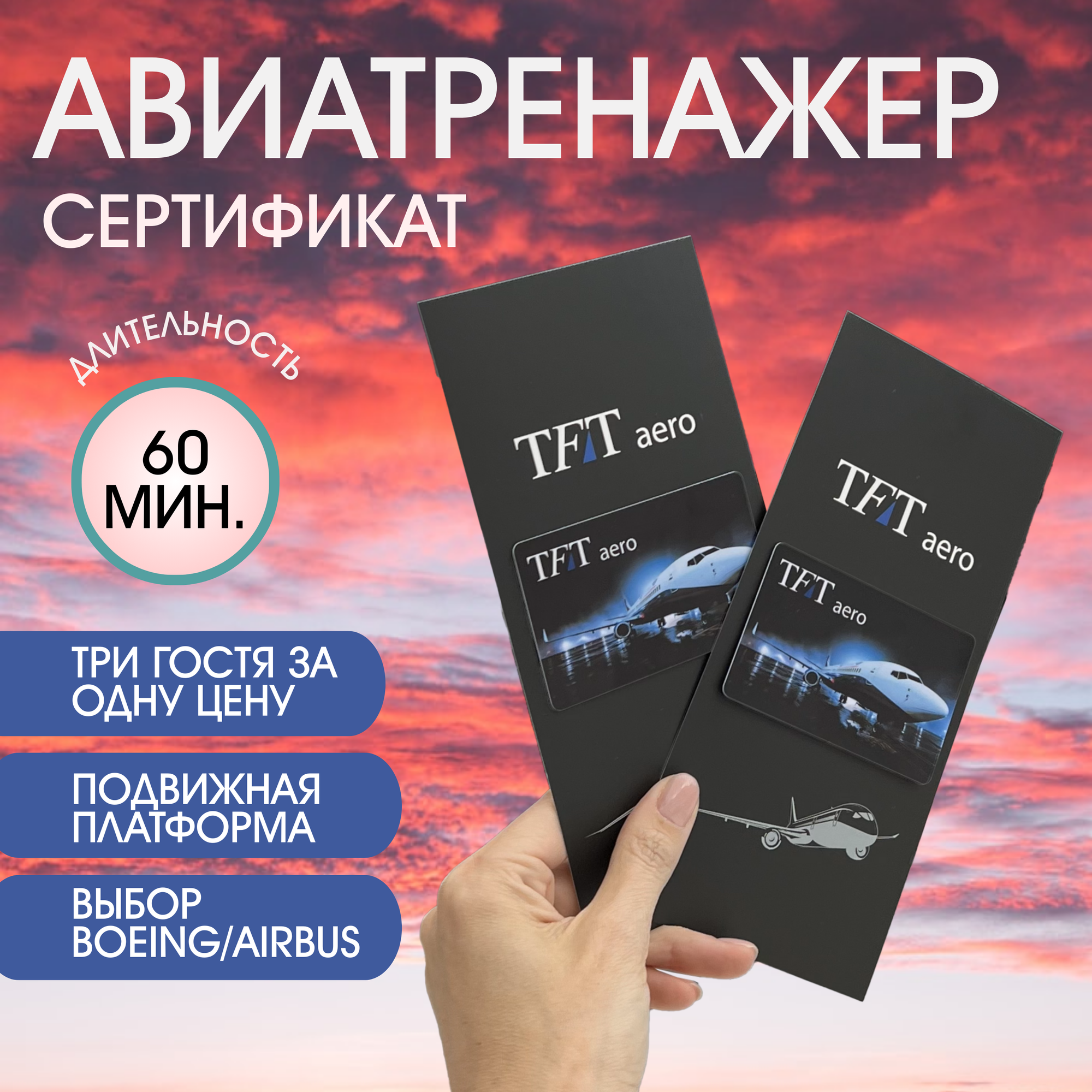 Сертификат TFT aero 60 минут полета на Boeing 737/Airbus A320 универсальный дизайн