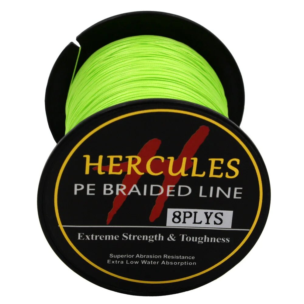 Hercules 8 нитей плетеная леска для морской рыбалки 100 м Зеленый, 3.0, Fluorescent Green