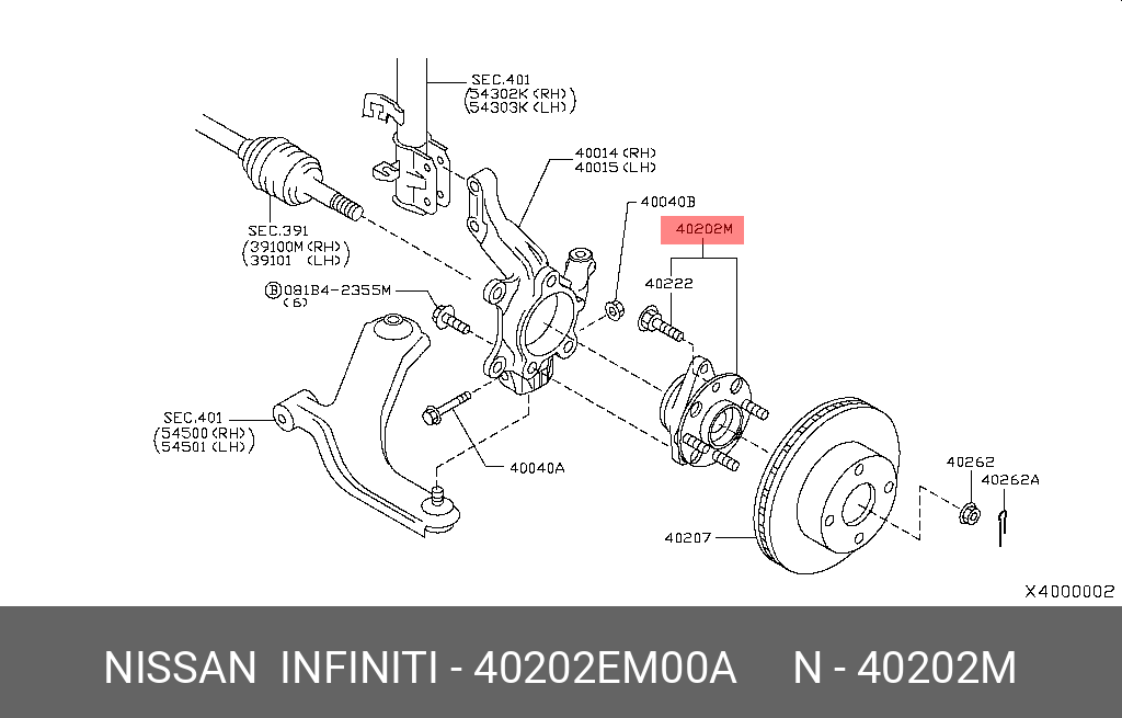 Ступица колеса перед лев Nissan 40202-EM00A