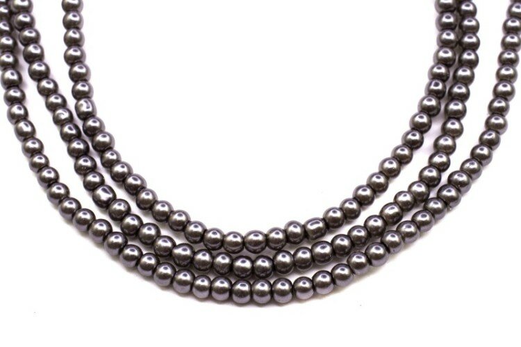 Жемчуг искусственный 3мм, отверстие 0,5мм, цвет серый, 512-025, 1 нить (около 32см, около 95шт)