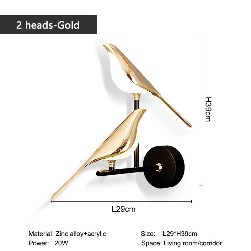 Настенный светильник Bird 2 Head Gold, 20W
