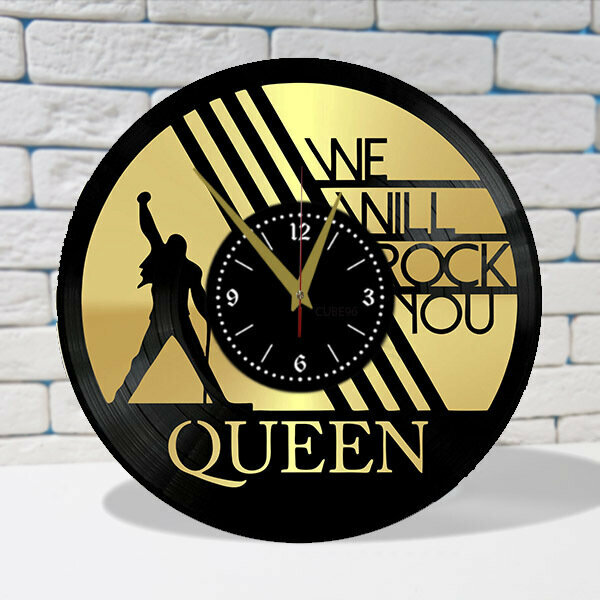 Часы из винила Queen 2 (золотистая подложка)