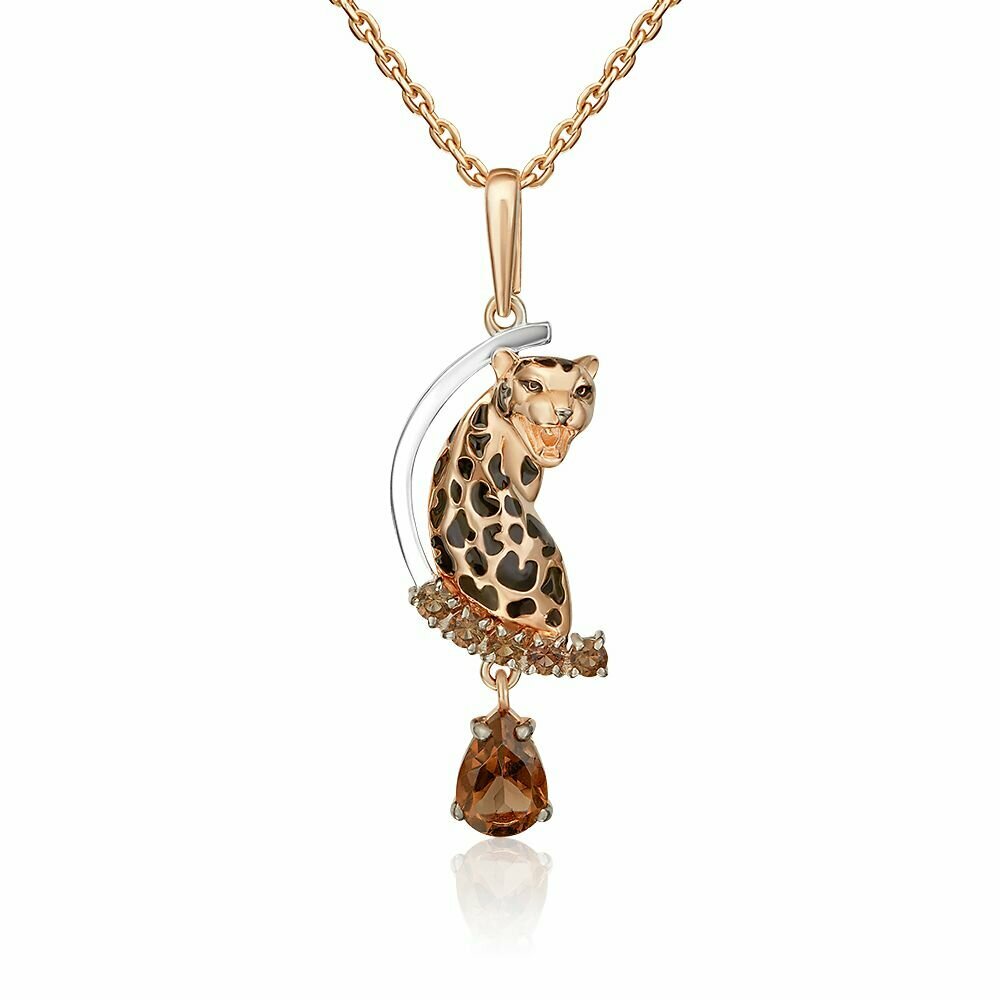 Подвеска, комбинированное золото, 585 проба, родирование, эмаль, раухтопаз