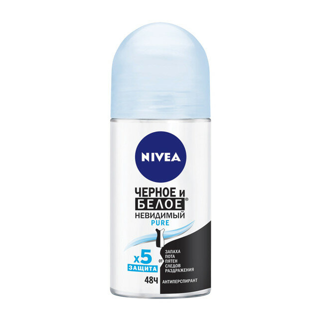 NIVEA Легкий женский дезодорант невидимый для черного и белого, роликовый, 50 мл