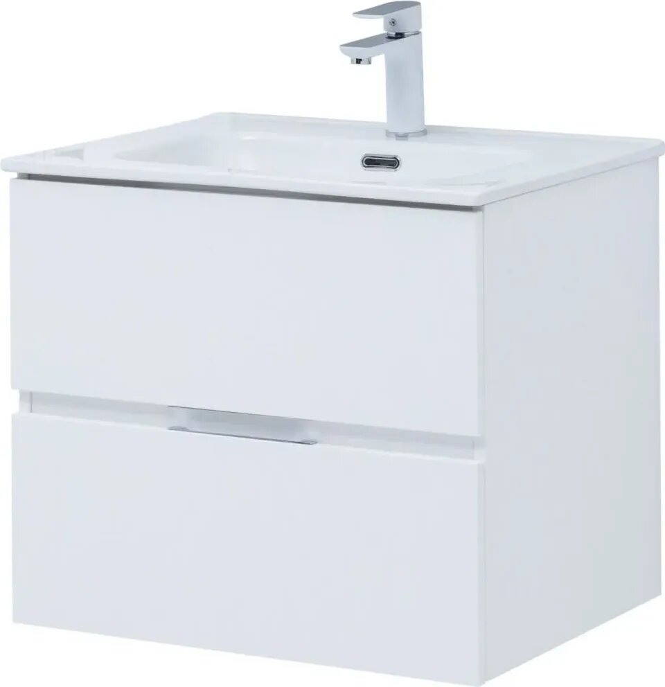 Тумба с раковиной Aquanet Алвита New 60 подвесная белая матовая с 2-мя ящиками