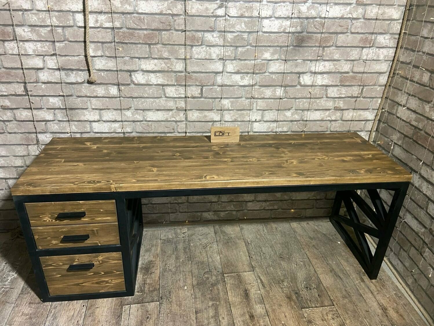 Стол письменный в стиле лофт от EasyLOFT, с ящиками, 200x60x75 см, цвет коричневый
