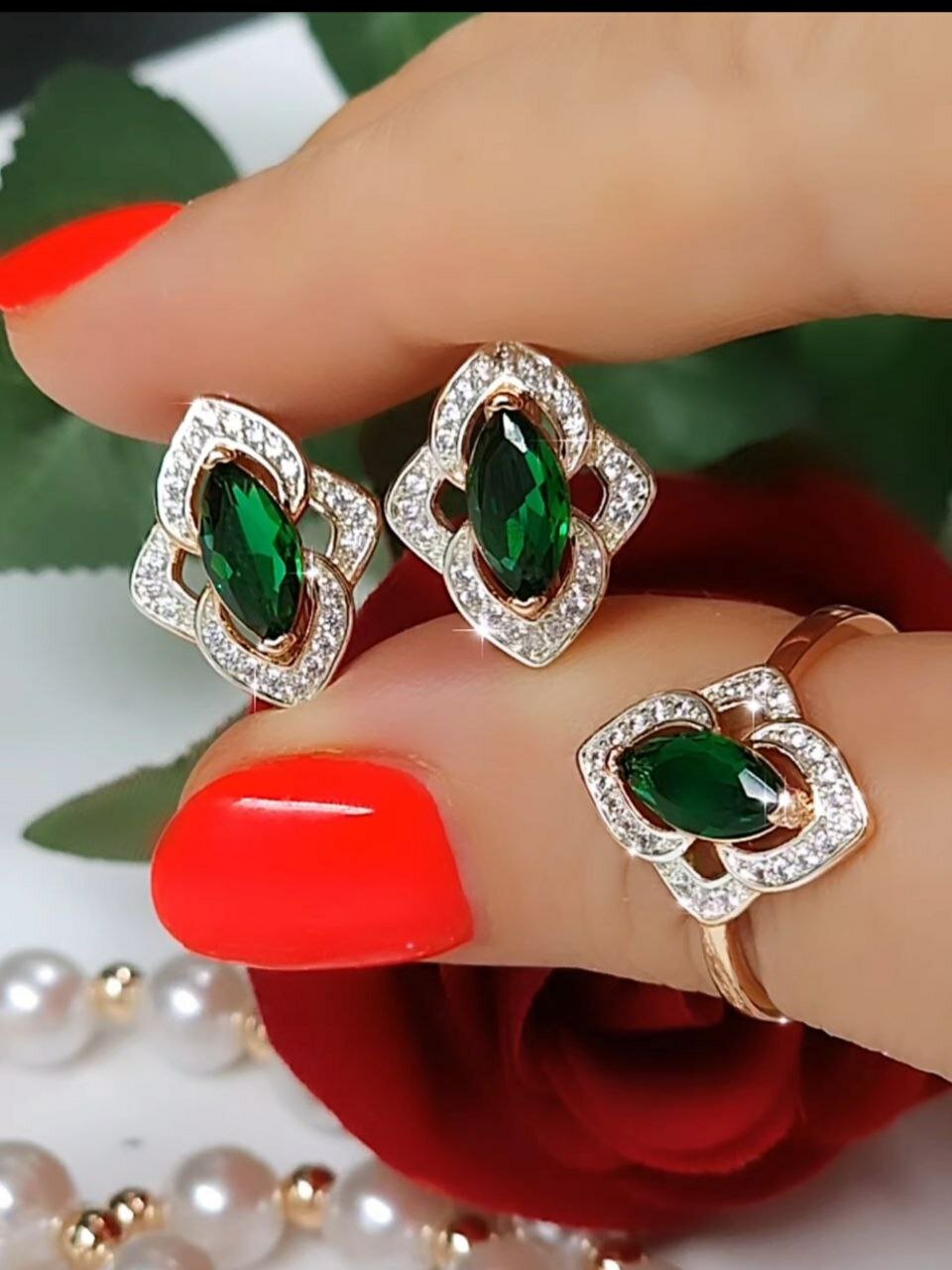 Комплект бижутерии, фианит, искусственный камень