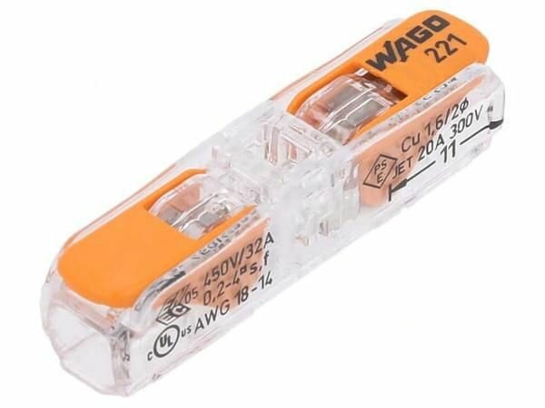 Клеммник WAGO 221-2411 монтажный, 221, самозажимная клемма, 450 В, 32 А, 1 шт