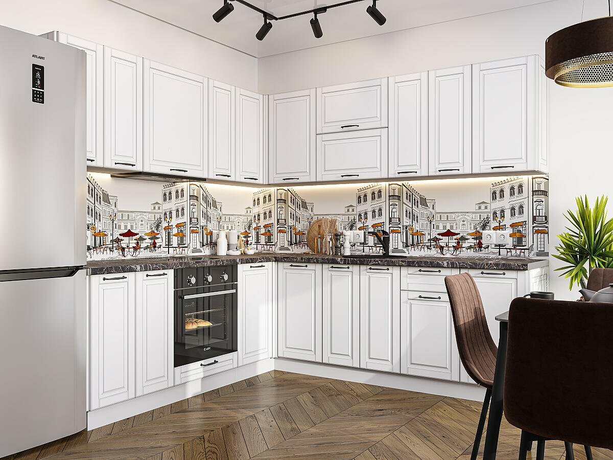 Кухня Дублин-02, цвет фасада Special White, цвет каркаса Белый, 2140*2200/2400*600 мм