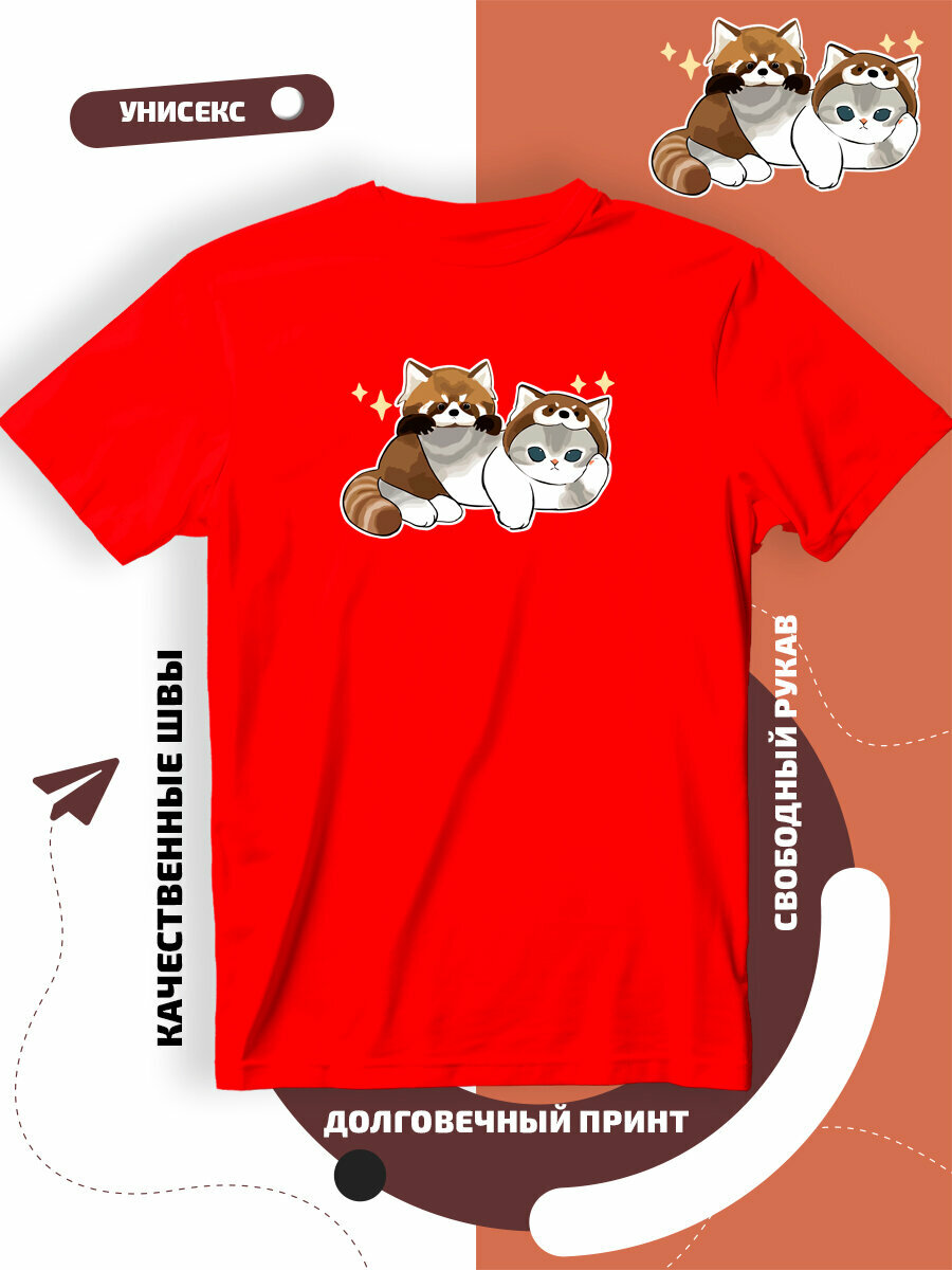 Футболка с принтом кот и красная панда