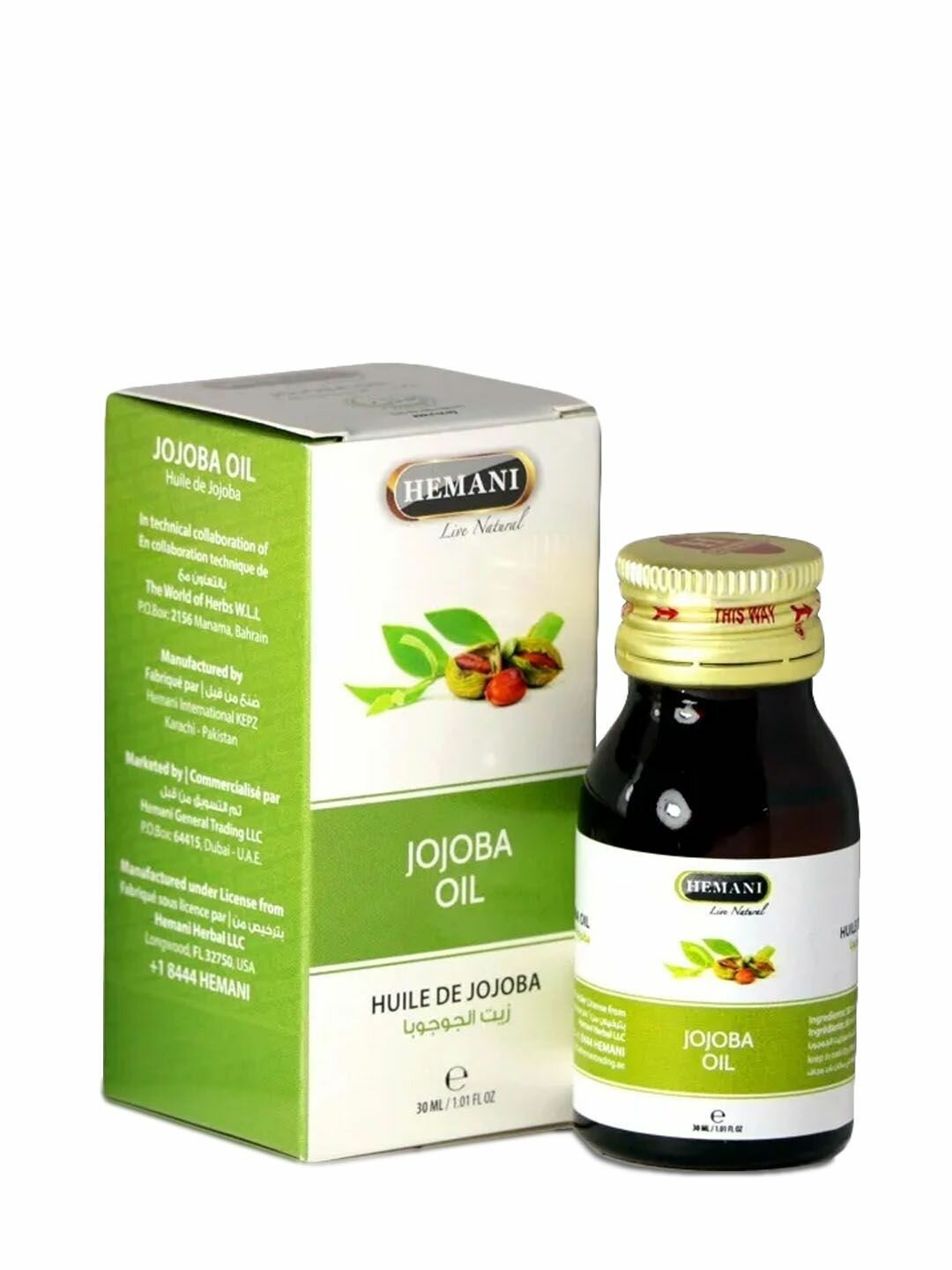 Масло Hemani Jojoba, масло жожоба для кожи лица и волос, 30мл