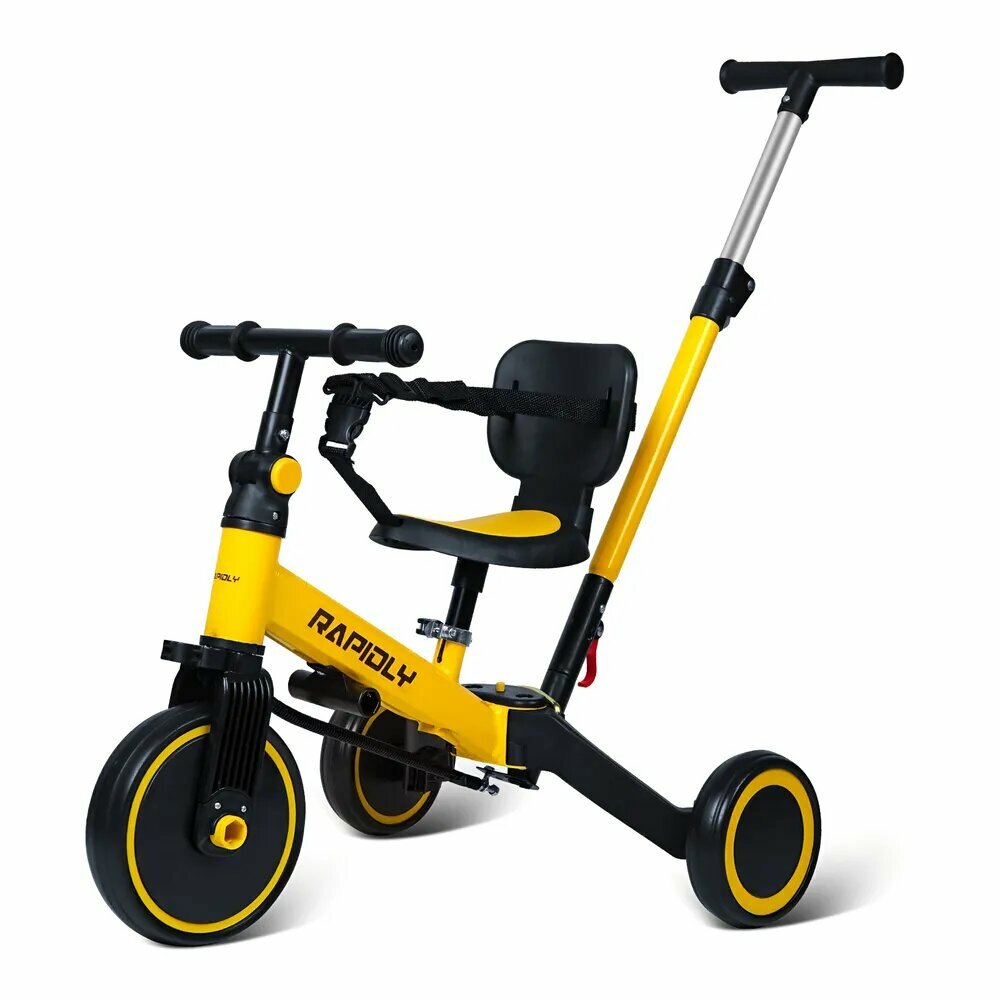 Беговел-велосипед "5в1", детский, сталь, жёлтый, с родительской ручкой