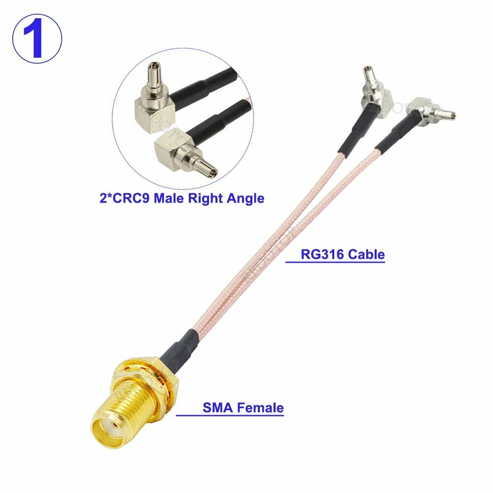 RFDOTOP Коаксиальный кабель 3G/4G RG316 Y-splitter 15см 10CM, SMA F to 2xCRC9
