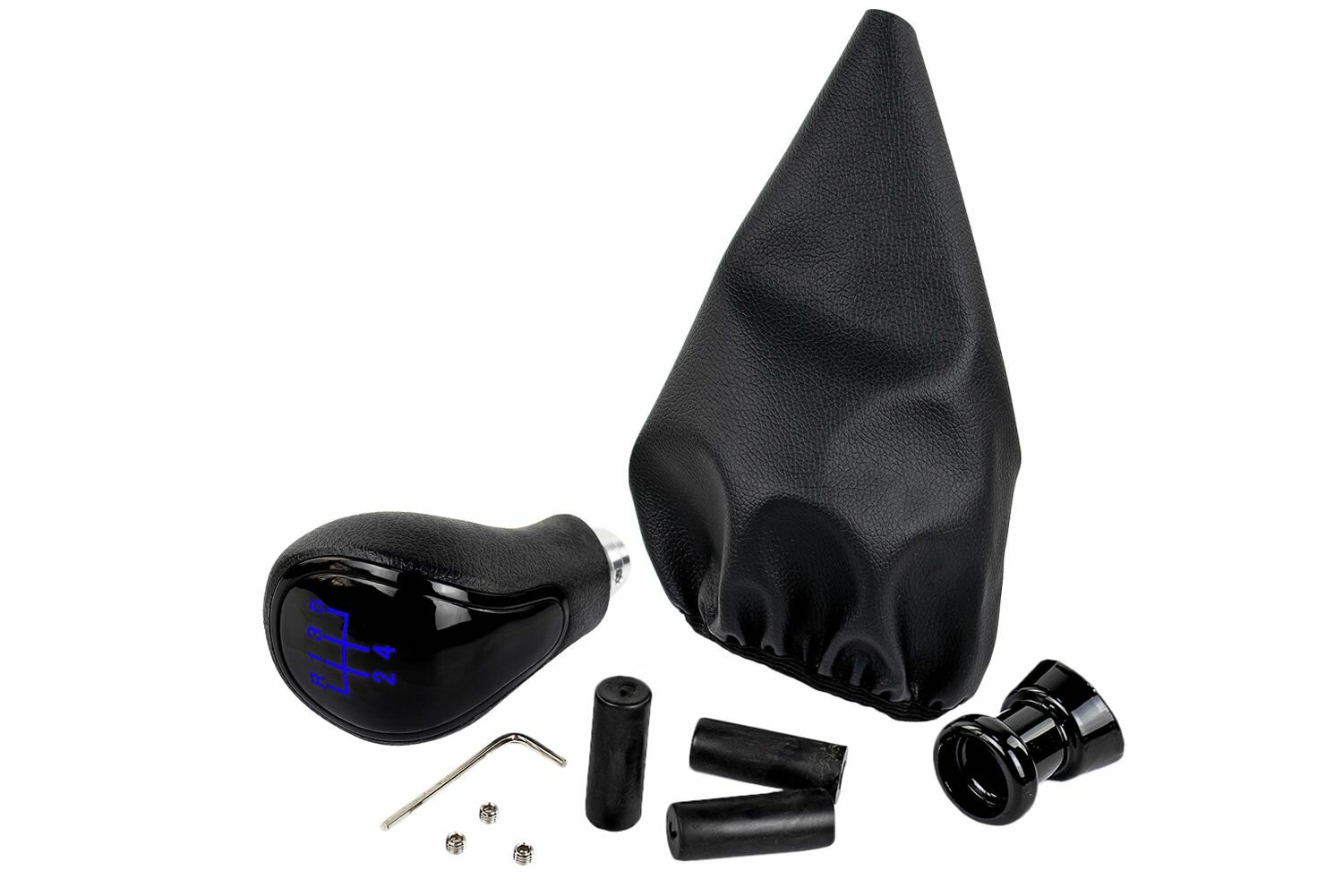 Ручка КПП черный лак с синей LED подсветкой и пыльником для ВАЗ 2108, 2109, 21099