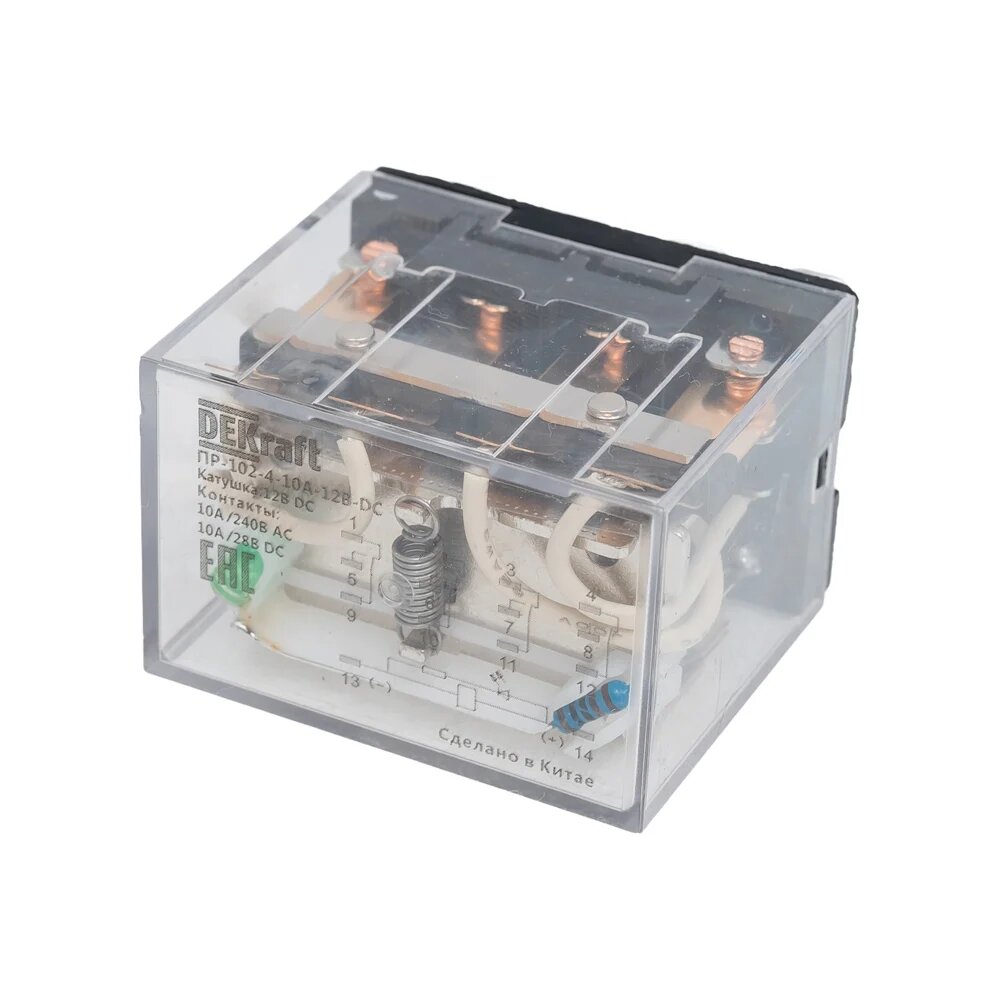 DEKraft Промежуточное реле 4 конт. с LED инд. 10А 12В DC ПР-102 23936DEK