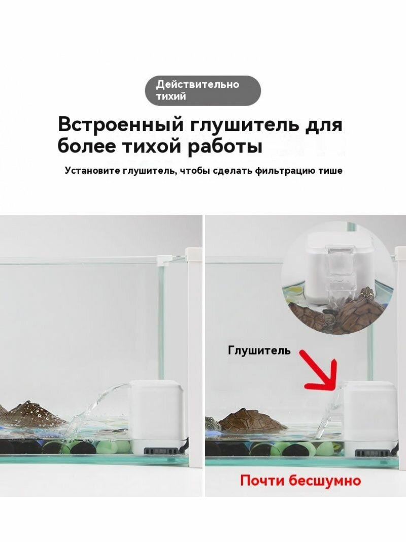 Фильтр для аквариума для черепах , низкого уровня воды, Бесшумный 3-в-1, 1.5 см минимум, 2W (белый, 65 46 62 мм)