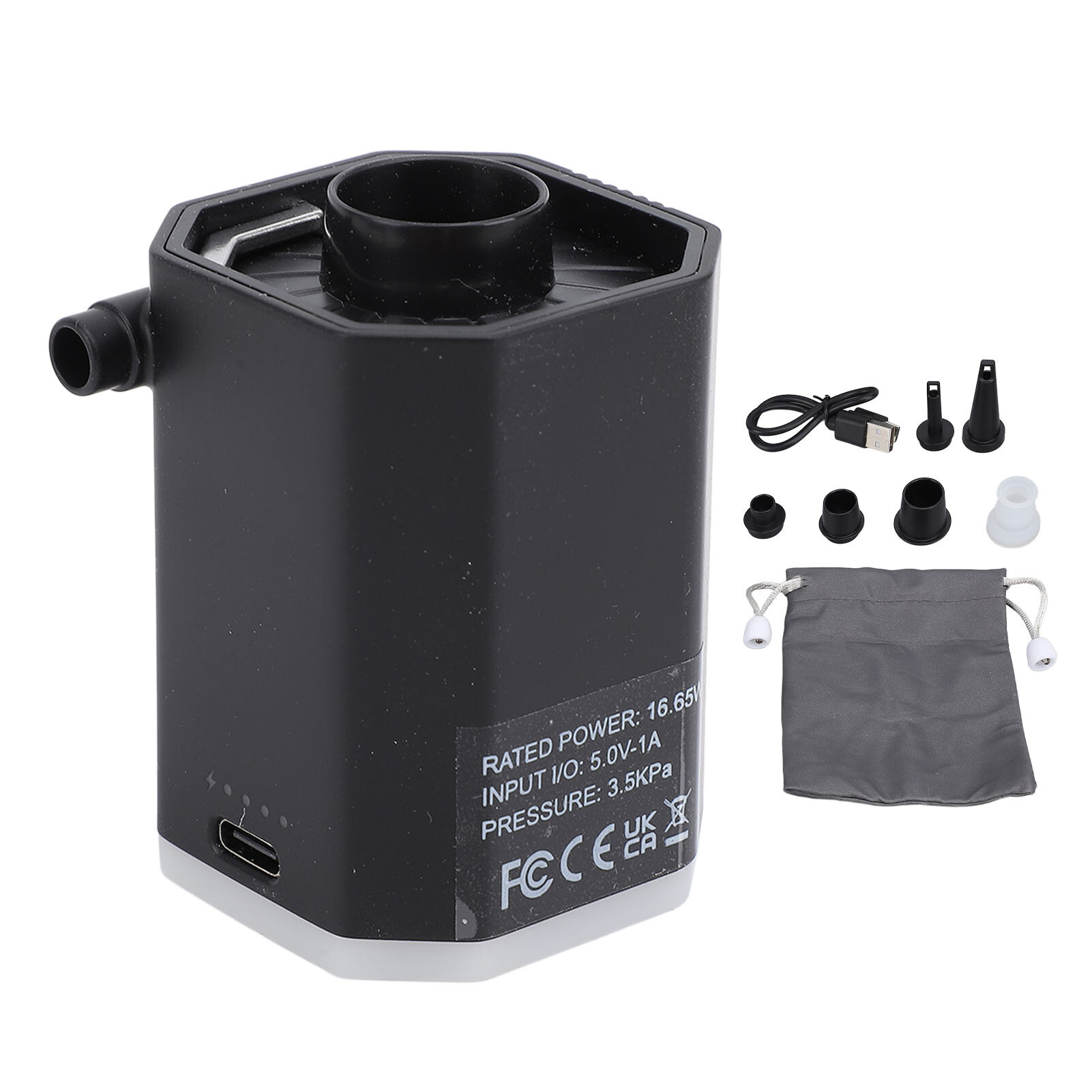 Портативный мининасос перезаряжаемый 3.5 кПа с фонарем для надувных игрушек, ковриков, плотов