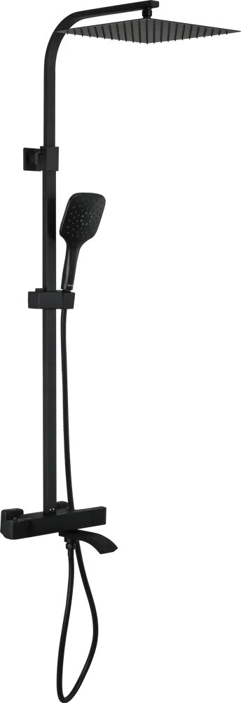 Душевая стойка Gappo G07-6 G2407-60 со смесителем, термостатическим, черная, матовая, с тропическим душем, с изливом, с лейкой, душевая система, латунная