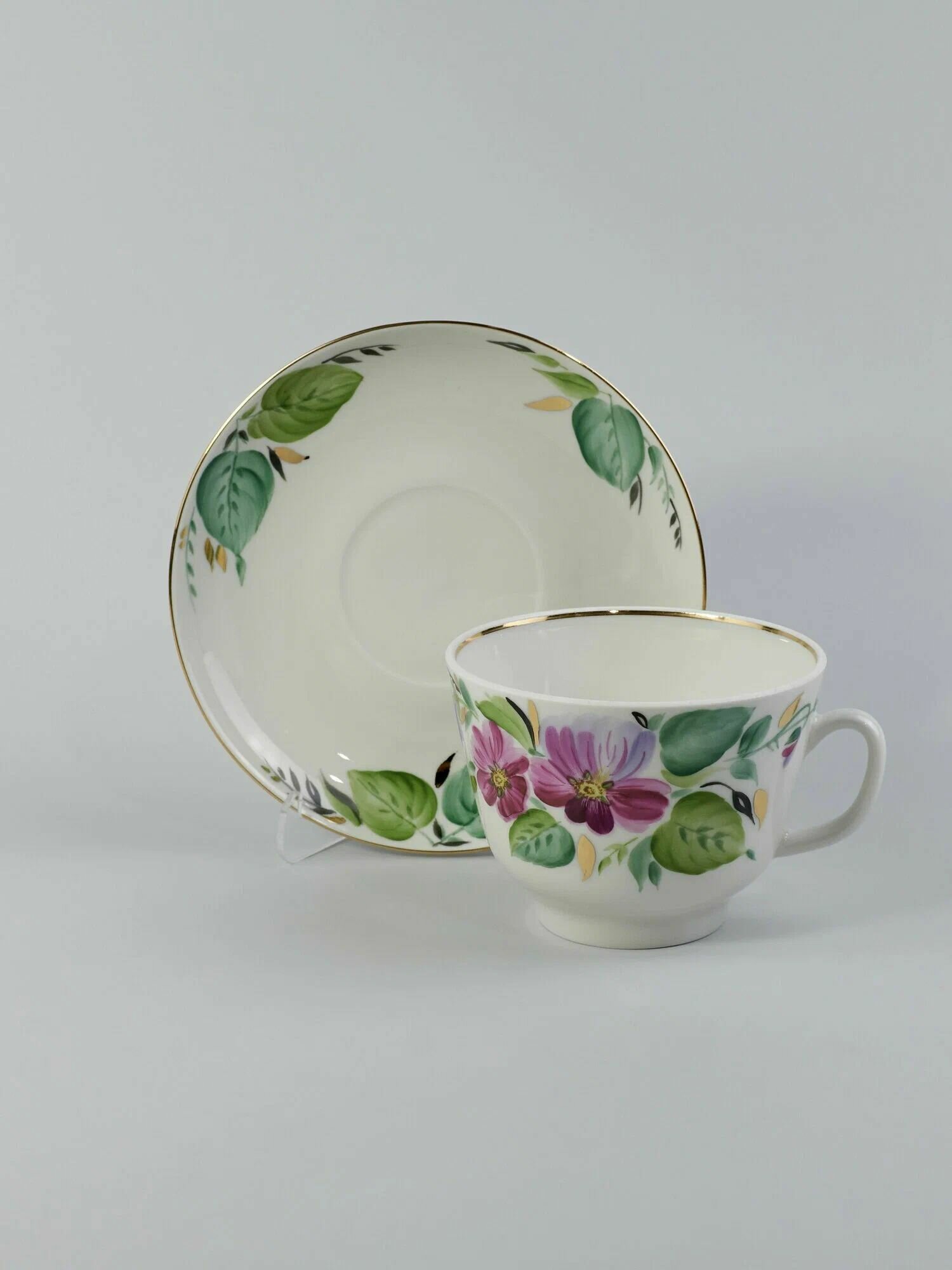 Чайная пара. Императорский фарфоровый завод. Форма "Подарочная", рисунок "Надежда". Твердый фарфор. 375 мл.