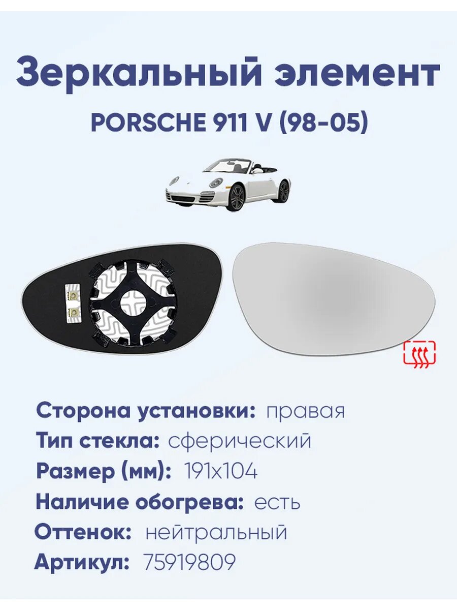 Зеркальный элемент правый PORSCHE 911 V (98-05)A75919809