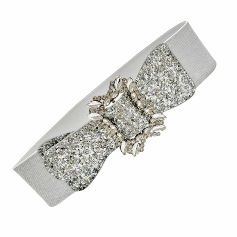 Пояс с блестящими бриллиантами-серебристый