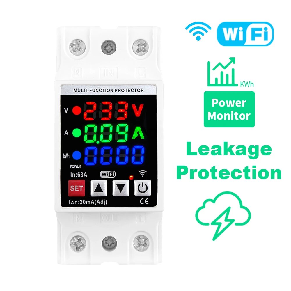 MANHOT WiFi Автомат 63A, Leakage Protect