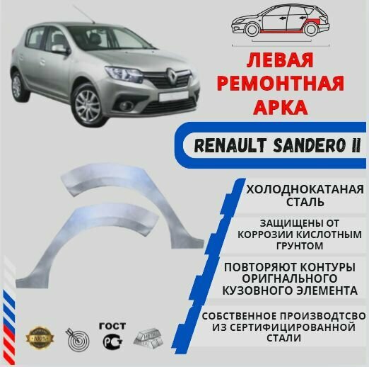 Левая ремонтная аркадля автомобиля Renault Sandero II Рестайлинг/Дорестейлинг (2012 2020 г. в.) Холоднокатаная сталь 1 мм